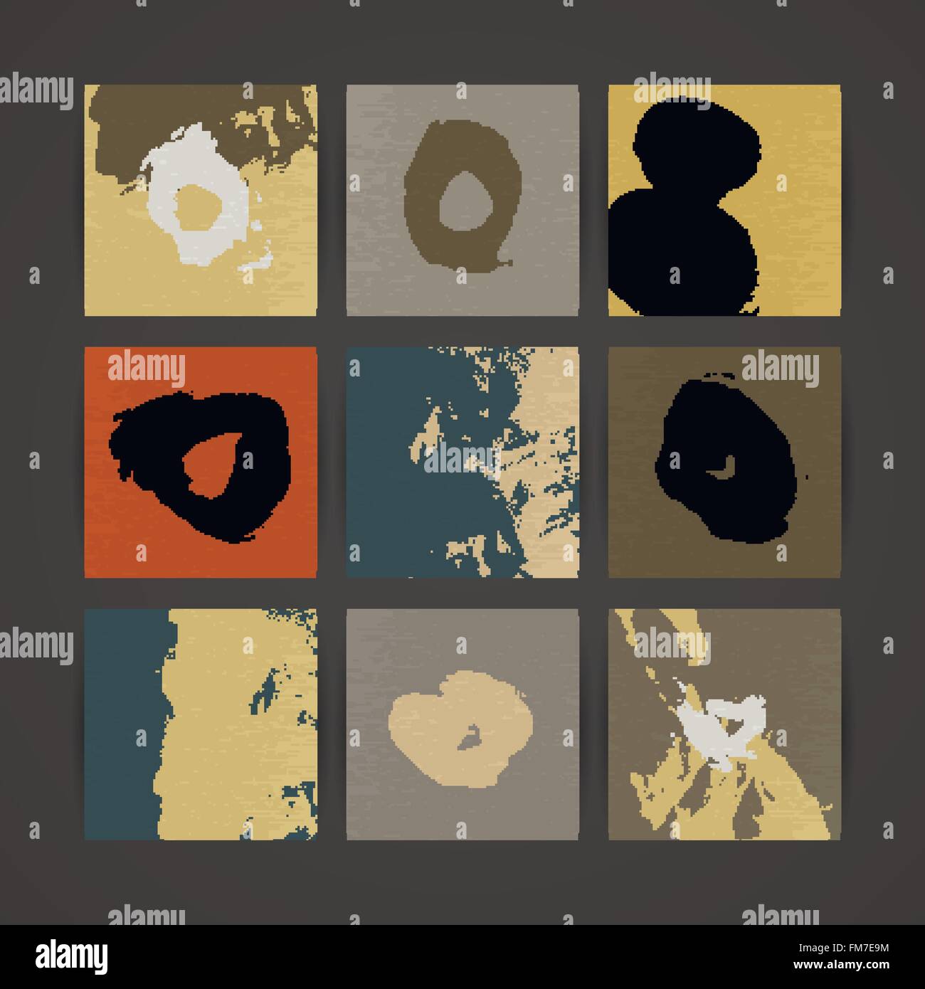 Set of Nine Creative Paper Cards. Hand Drawn Ink Textures. Vector Stock ...