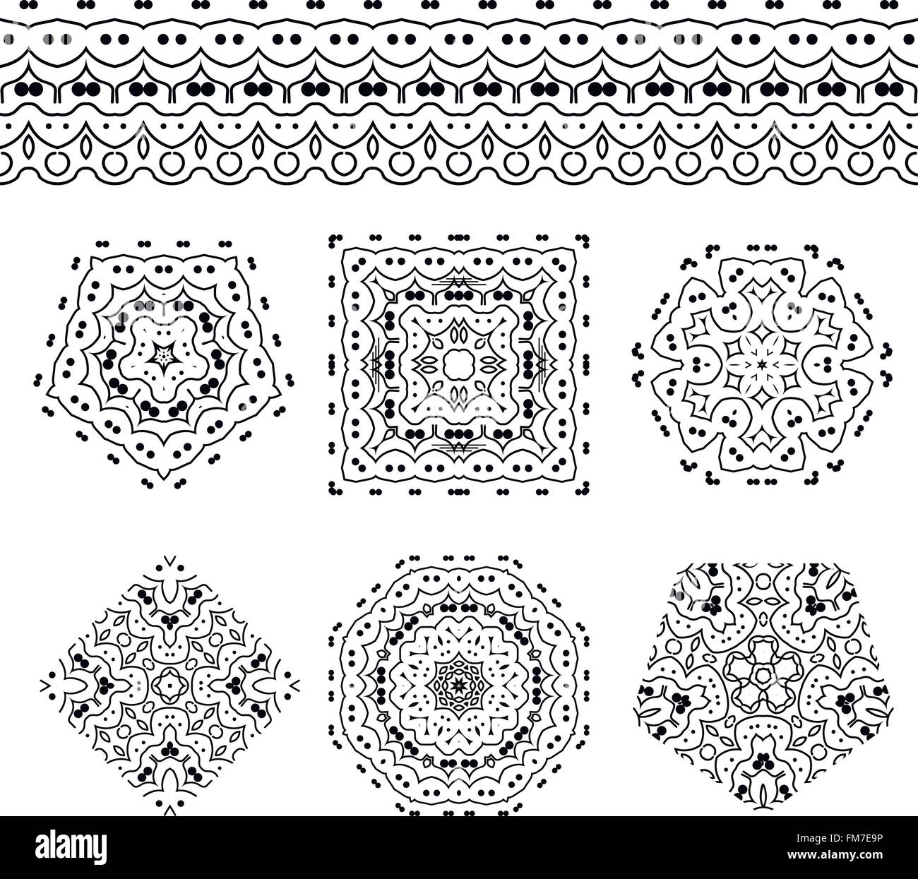 Vector set of abstract floral and circular patterns and borders ...