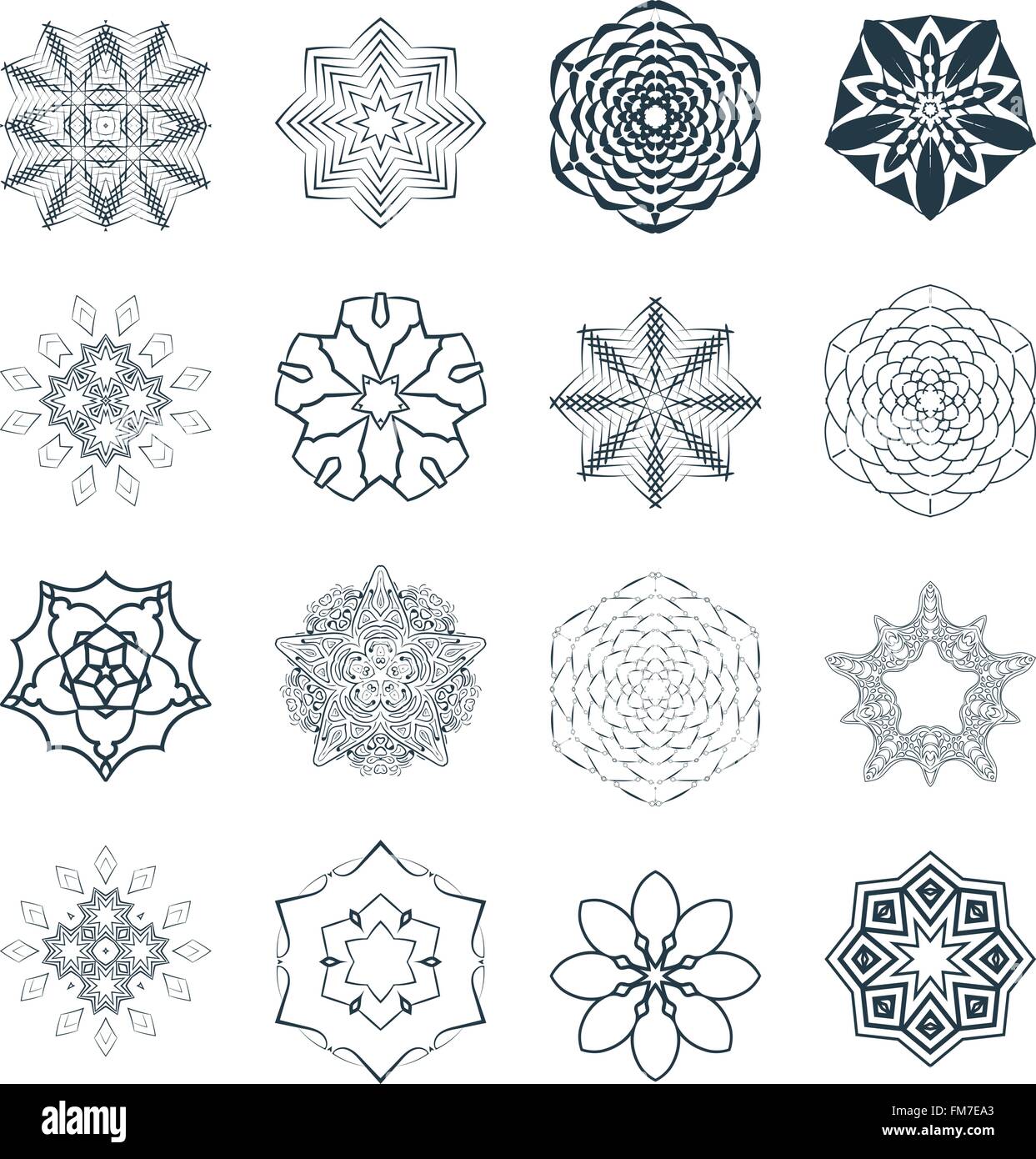Vector set of abstract floral and circular patterns. Mandalas. Japanese ...