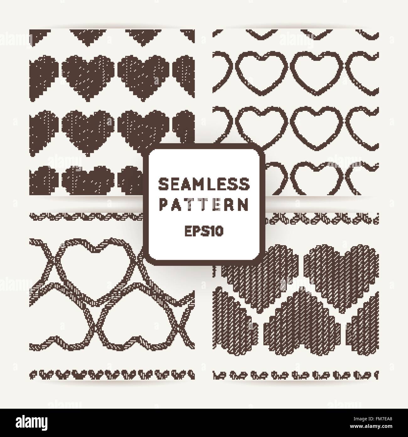 Set of vector seamless patterns with embroidered hearts and border ...
