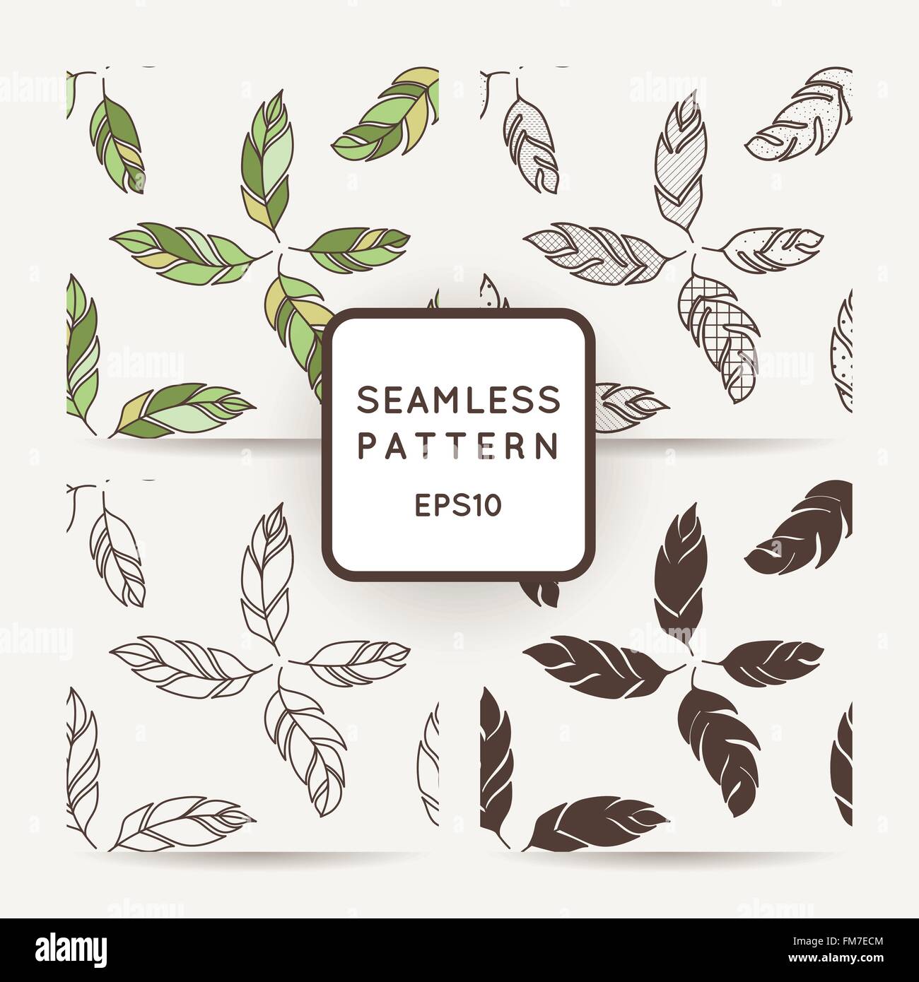 Set of vector seamless pattern of feathers. Doodle. Zentangle Stock ...