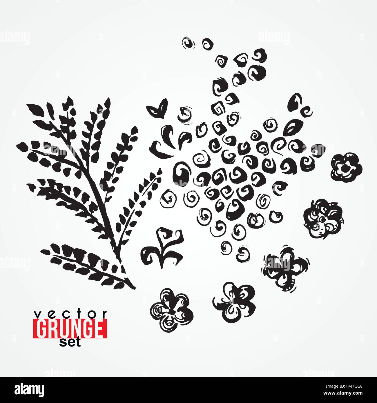 Set of painted colors, ink, mud silhouettes of plants Stock Vector ...