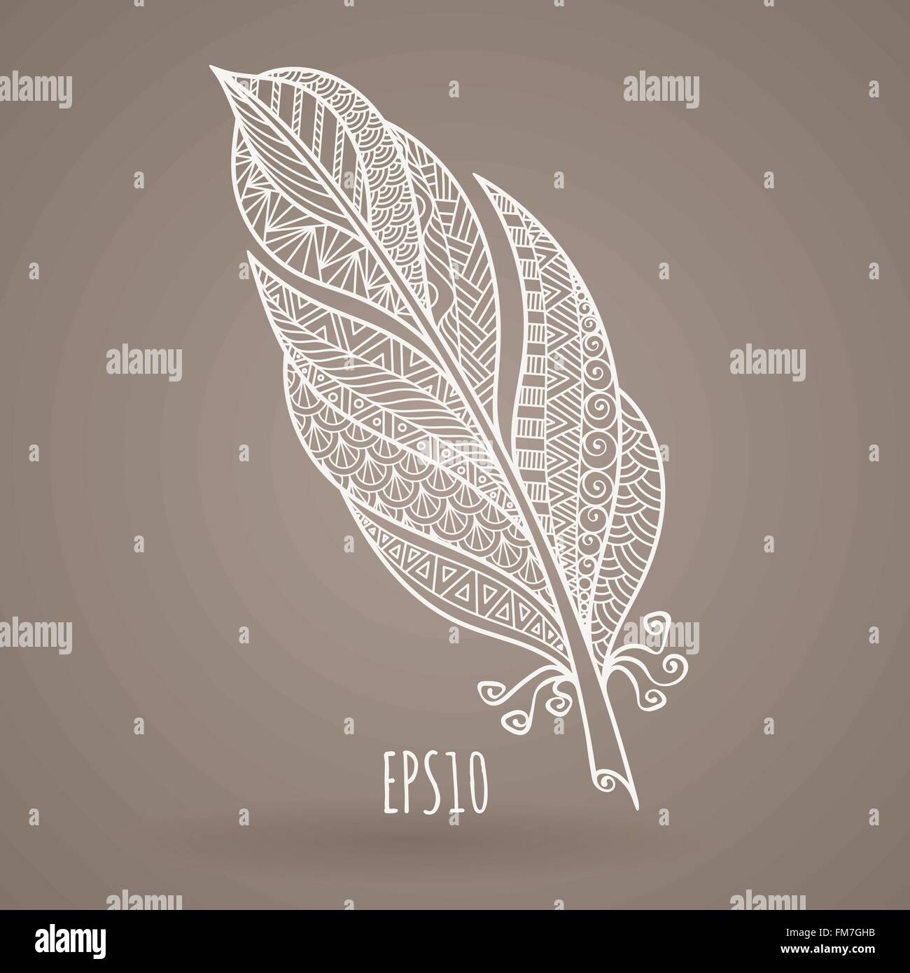 Vector ornate intricate feather. Doodle. Zentangle Stock Vector Image ...