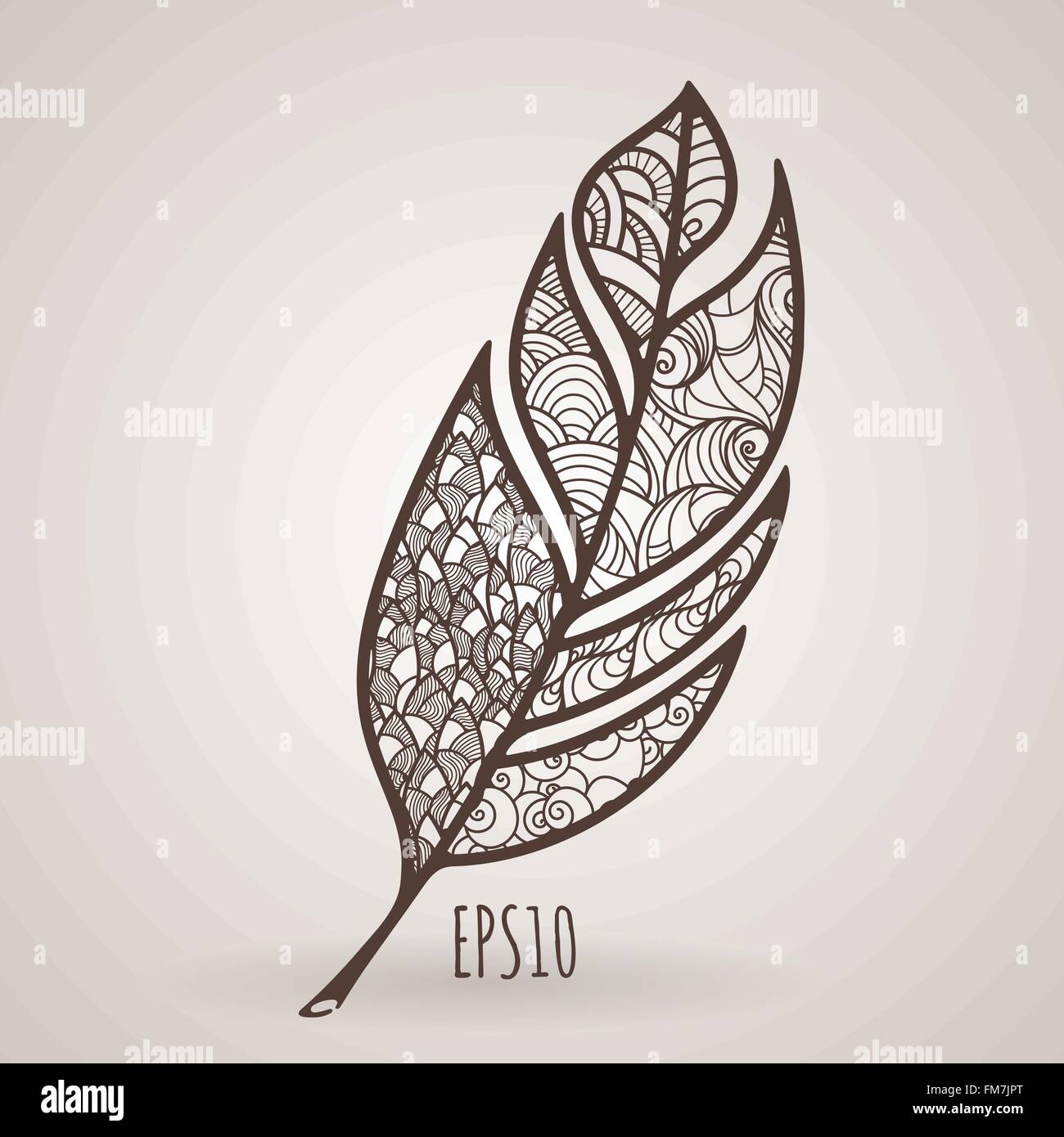 Vector ornate intricate feather. Doodle. Zentangle Stock Vector Image ...