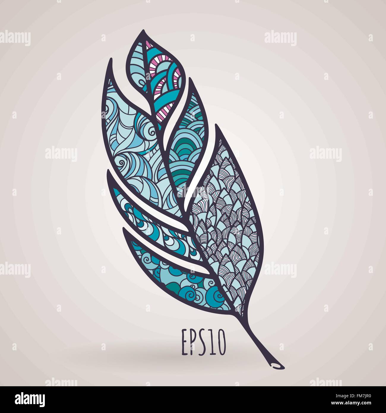 Vector ornate intricate feather. Doodle. Zentangle Stock Vector Image ...