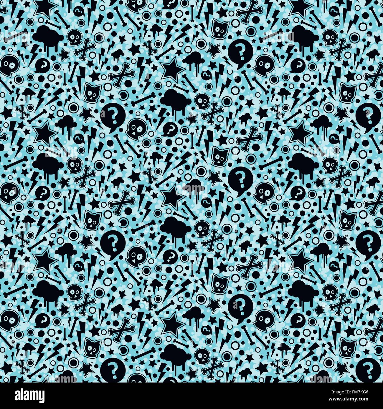 Vector seamless pattern with bones, skulls and stars. Emo-style Stock ...