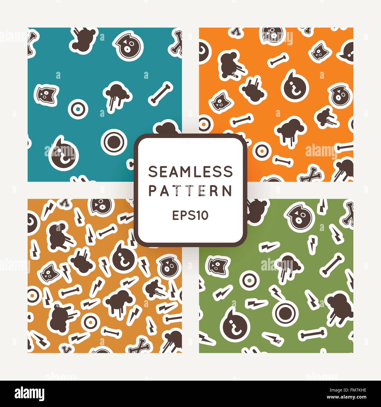 Set of vector seamless patterns with bones, skulls and stars. Emo-style ...