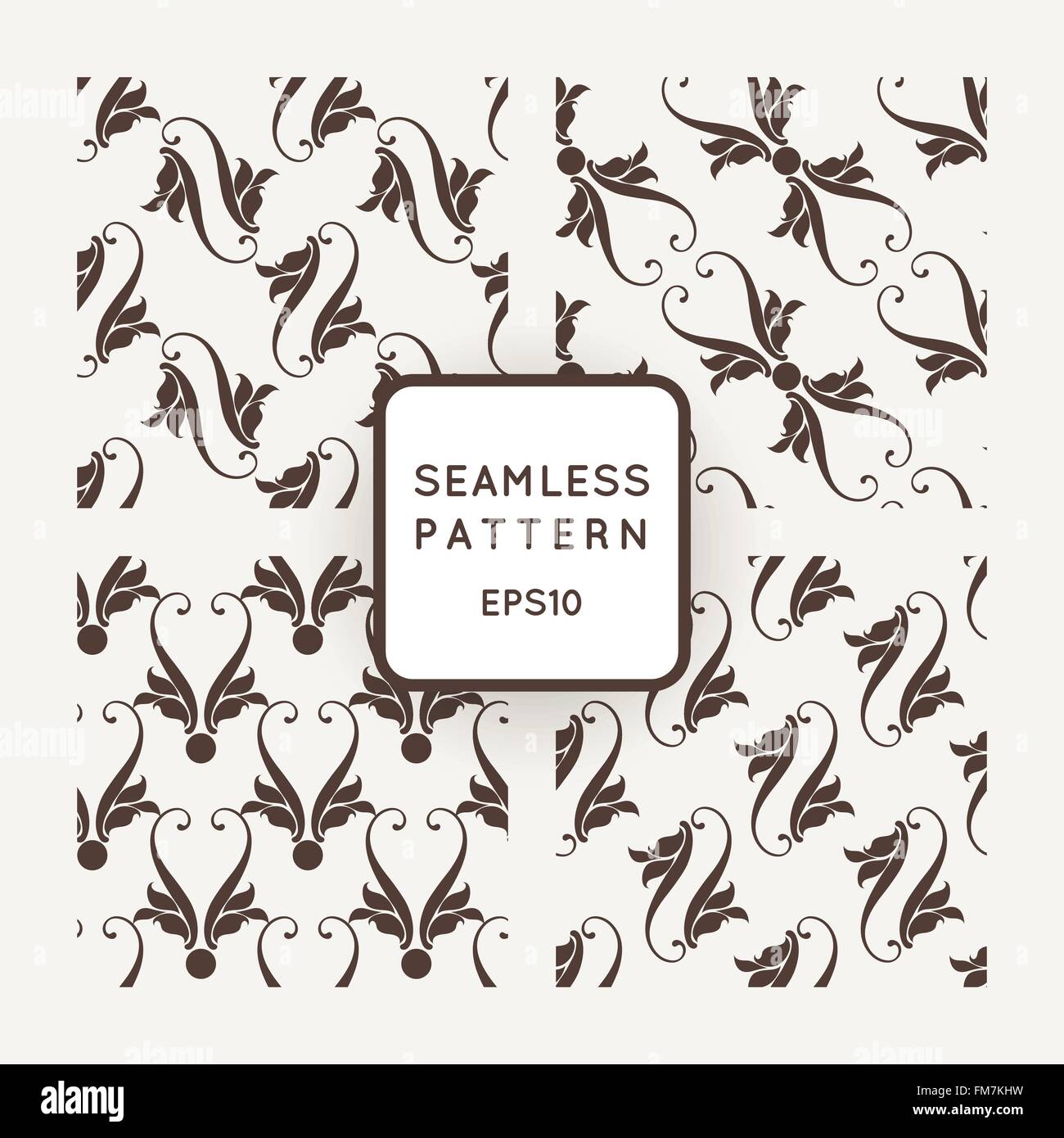 Set of vector seamless pattern with floral motifs, twisted vines ...