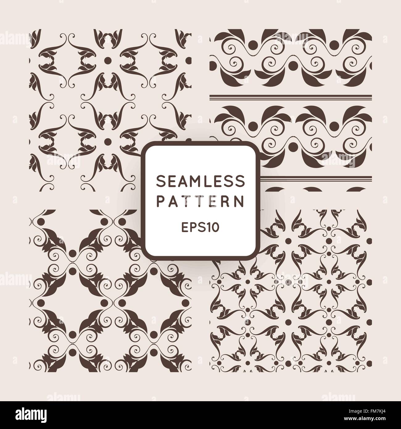 Set of vector seamless pattern with floral motifs, twisted vines ...