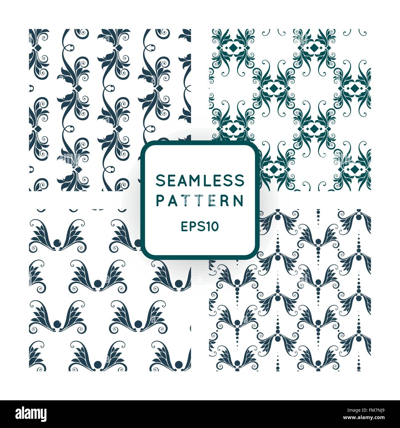 Set of vector seamless pattern with floral motifs, twisted vines ...