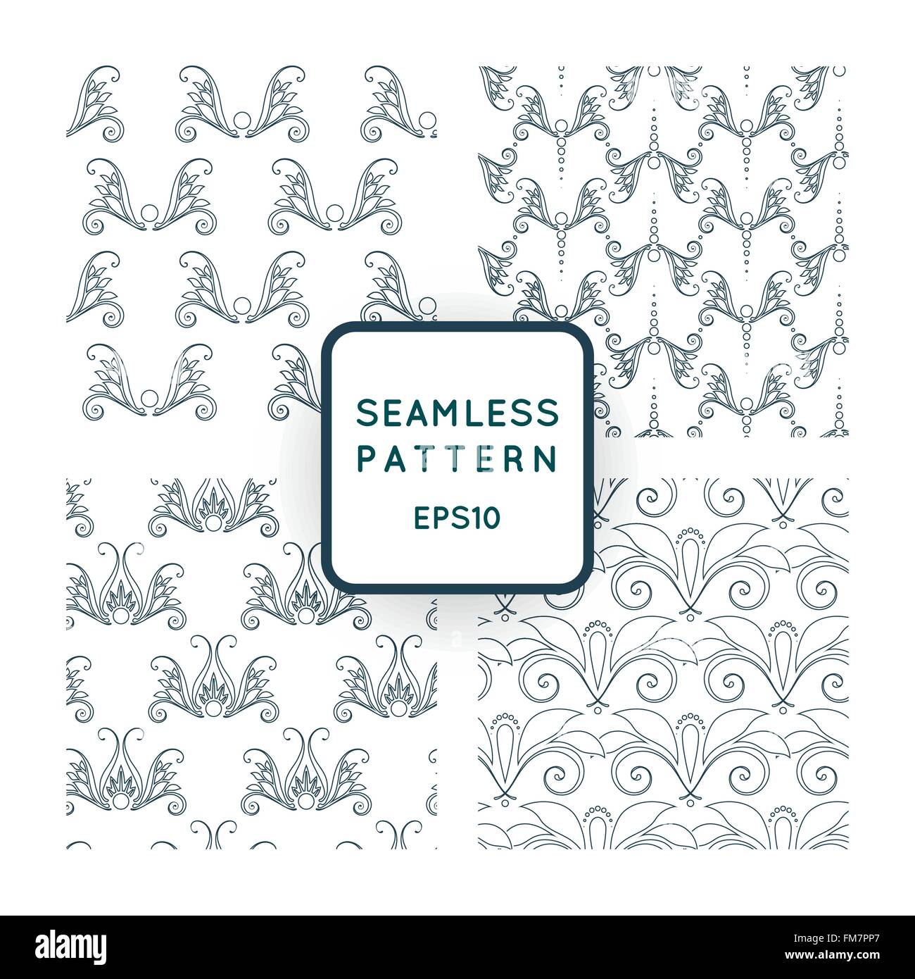 Set of vector seamless pattern with floral motifs, twisted vines ...