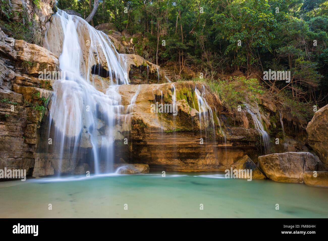Madagascar, Menabe region, Bemaraha massif, river flowing into the ...
