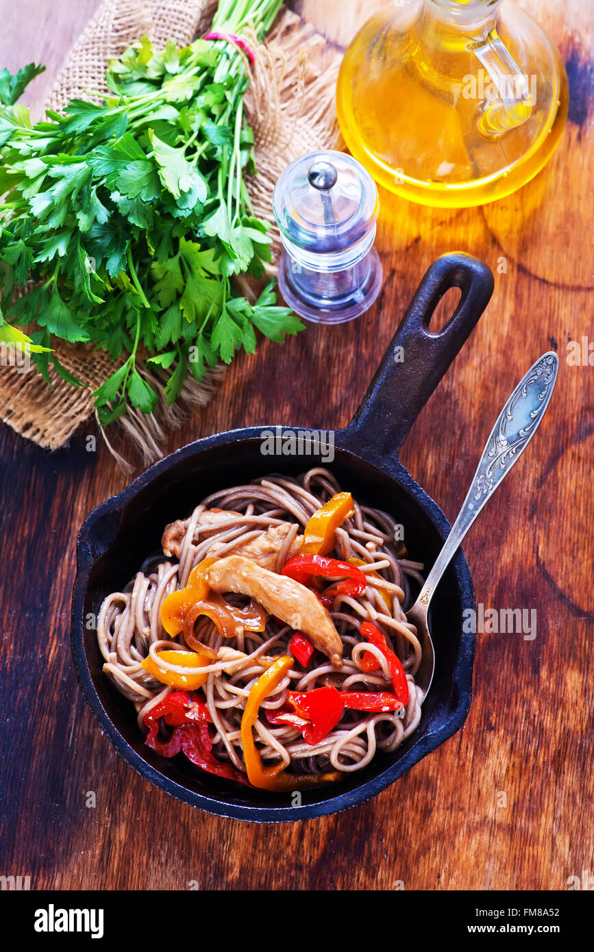 soba with meat and vegetables in the pan Stock Photo - Alamy