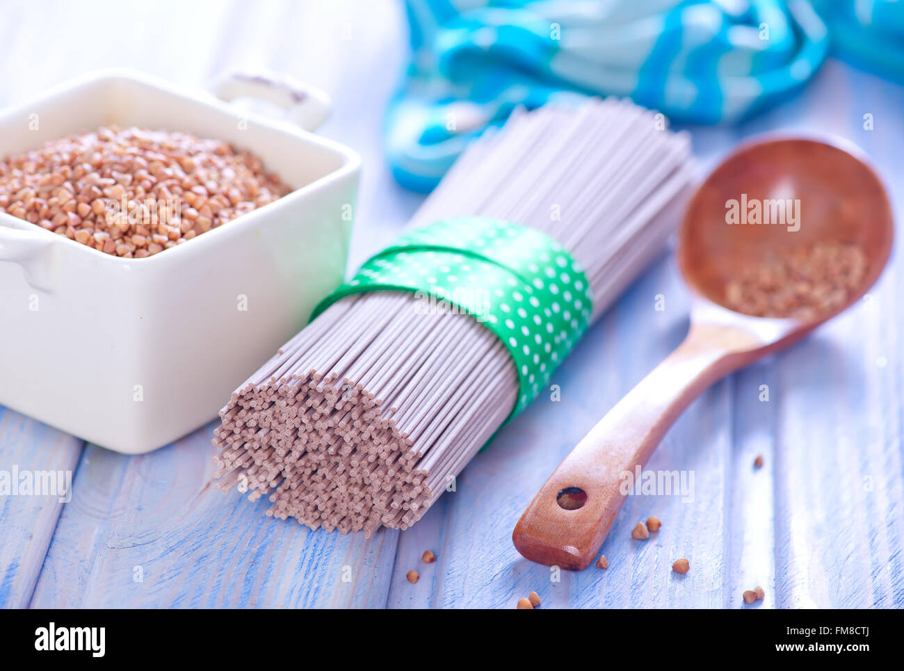 soba noodles on the wooden table, raw soba Stock Photo - Alamy