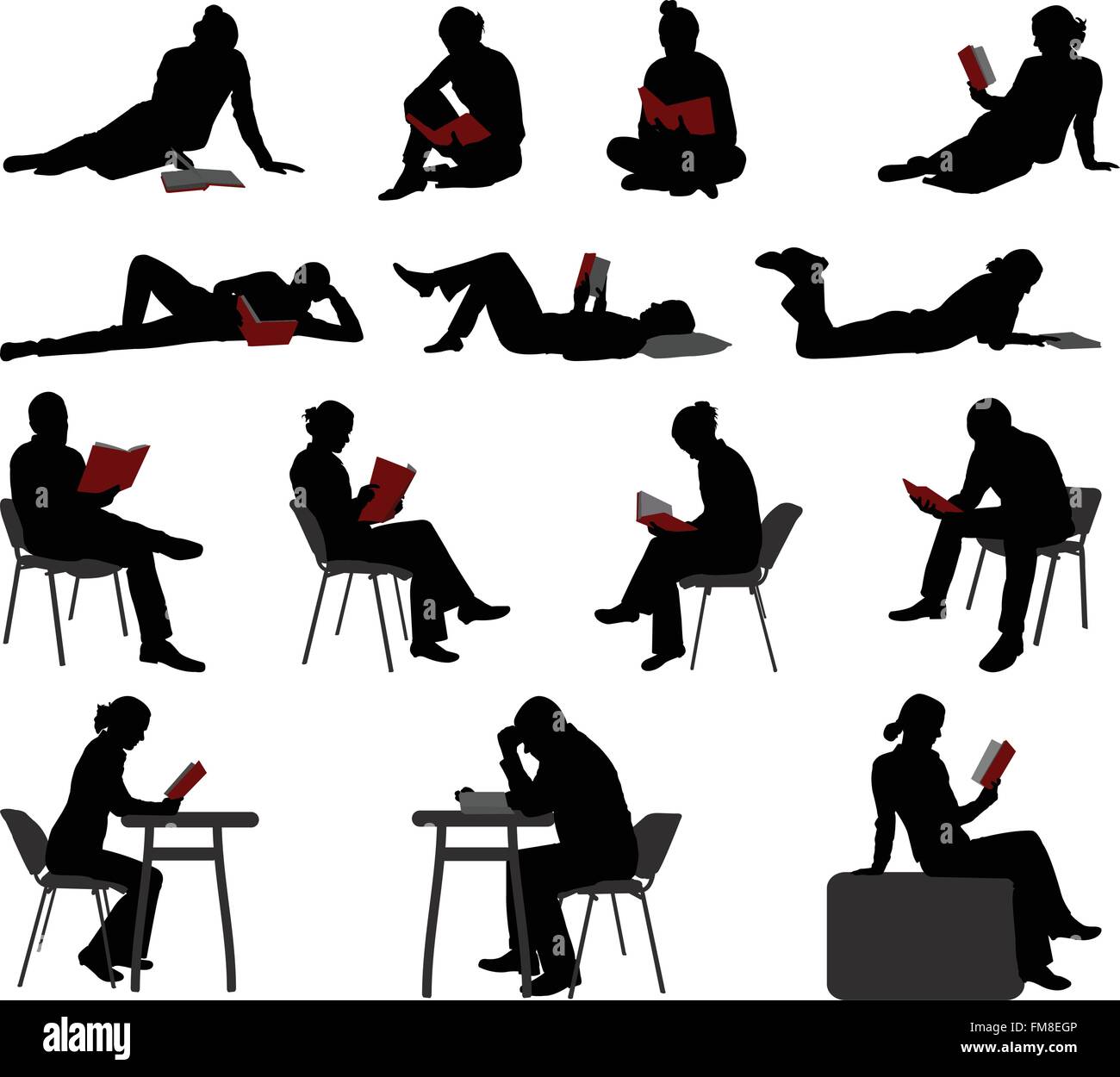 silhouettes of people reading books - vector Stock Vector Image & Art ...