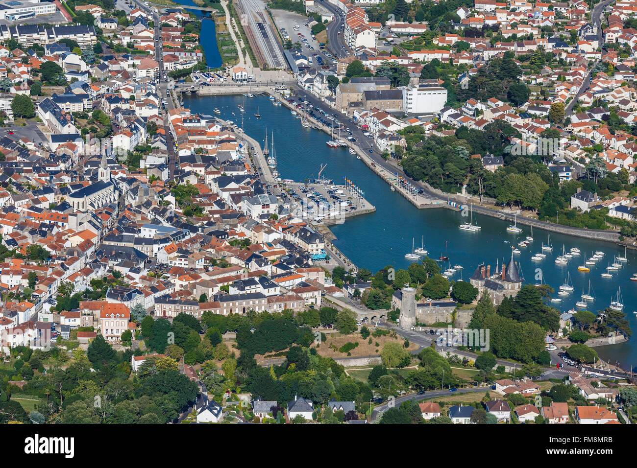 France, Loire Atlantique, Pornic, the castle, the village and the port ...