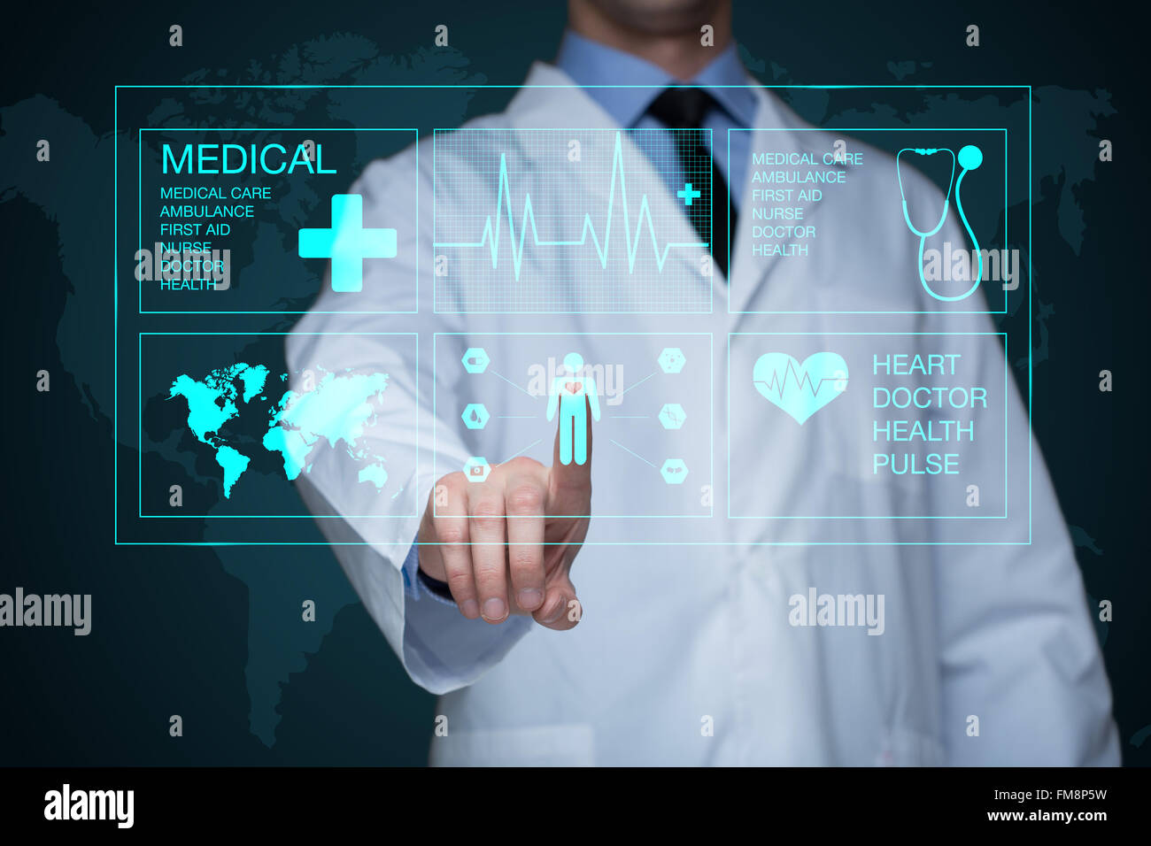 Doctor working on a virtual screen. medical technology concept. pulse ...