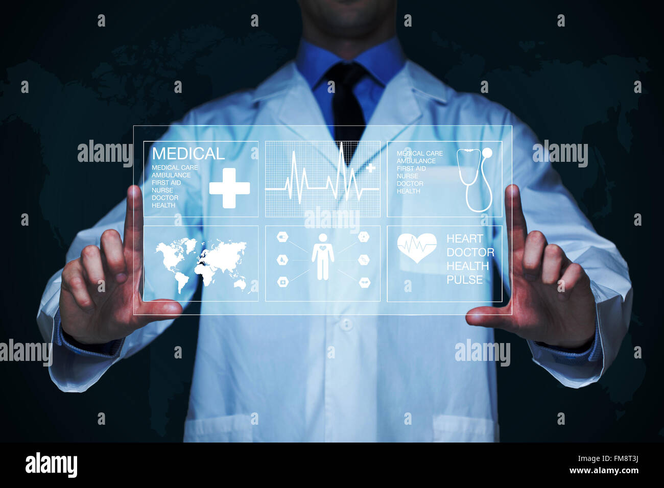 Doctor working on a virtual screen. medical technology concept. pulse ...