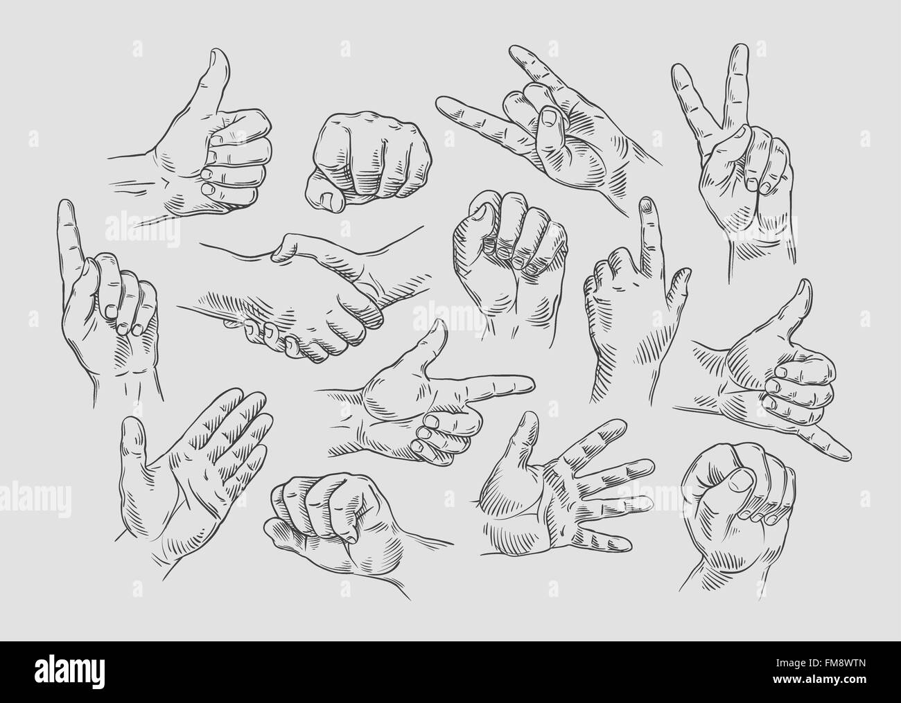 Hand collection - vector line illustration Stock Vector Image & Art - Alamy