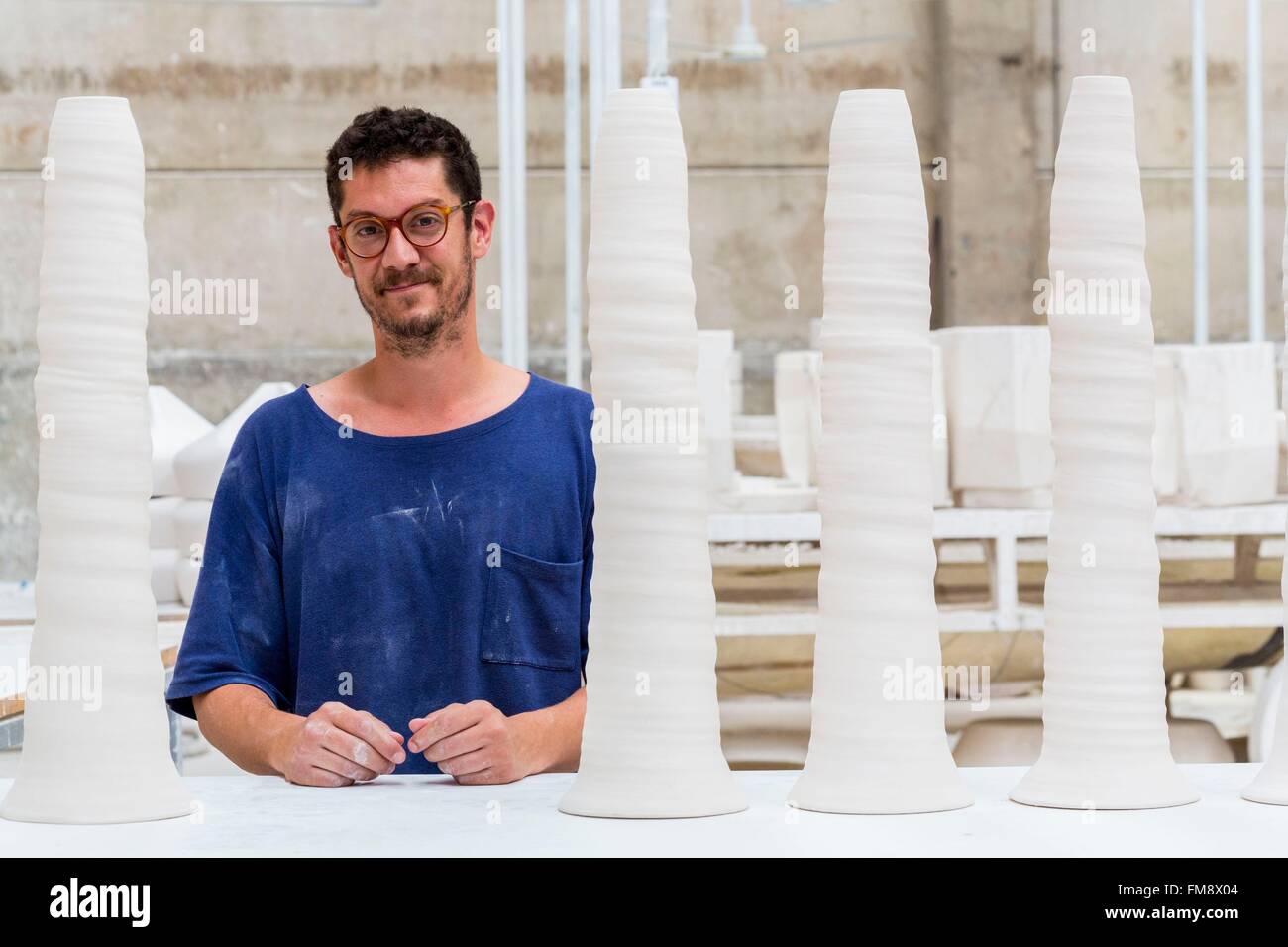 Spain, Catalonia, Rubi, ceramics workshop Apparatu, ceramist and ...