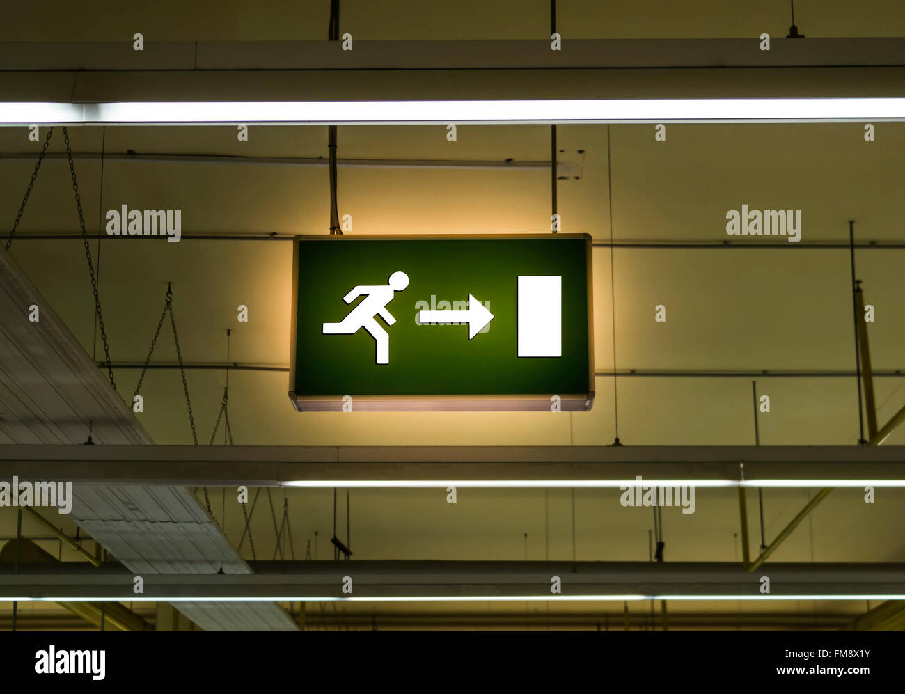 Exit table hanging from the ceiling Stock Photo - Alamy