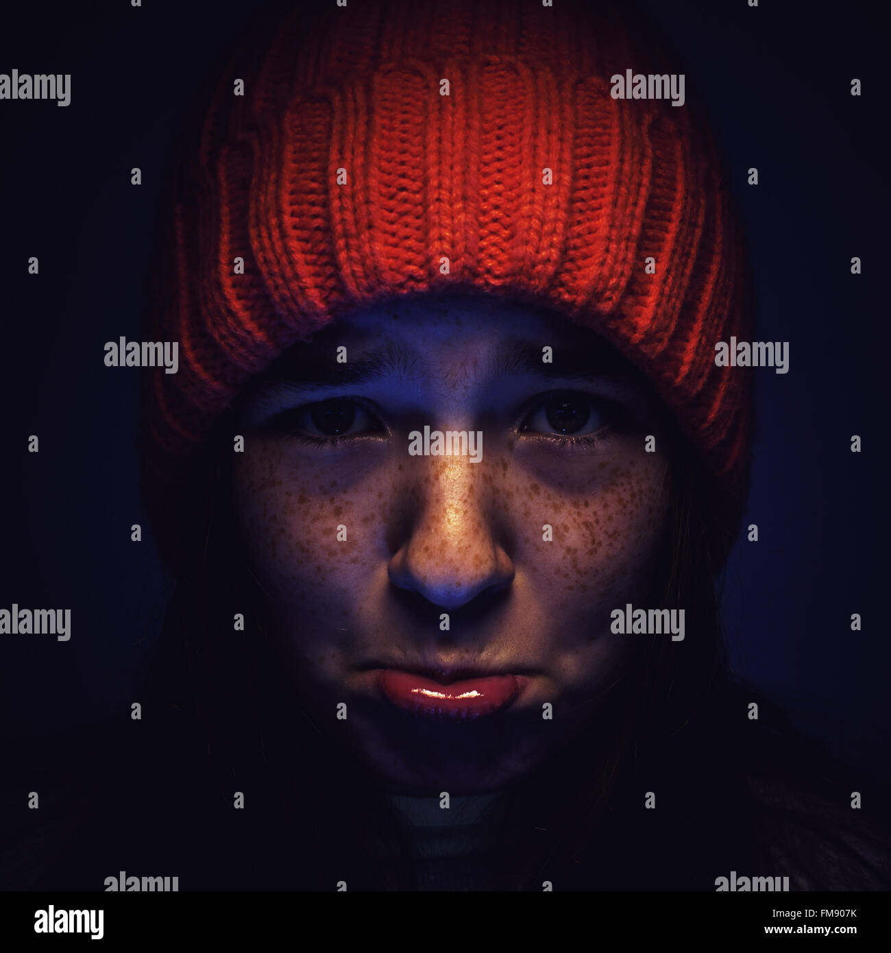 Portrait of a young girl with face expression of unhappy feelings Stock ...