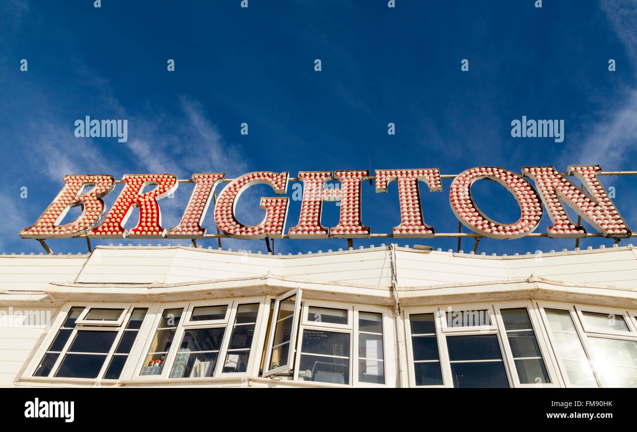 Brighton Pier sign, Brighton, East Sussex, England Stock Photo - Alamy