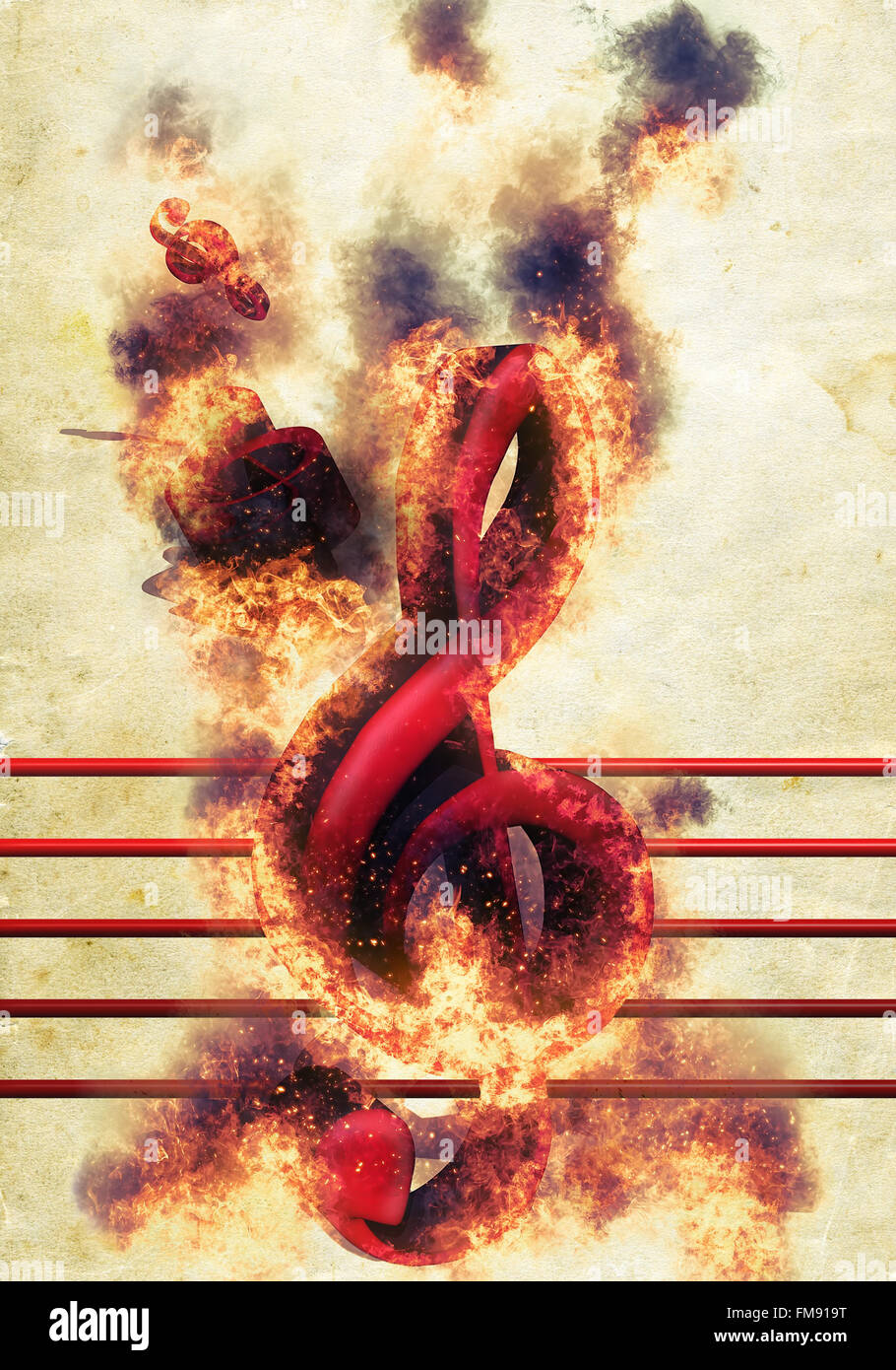 Violin keys on fire, symbolizing hot music Stock Photo - Alamy