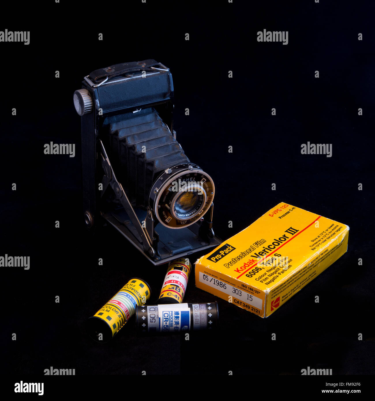 The Way Things Were. Old folding camera and film Stock Photo - Alamy