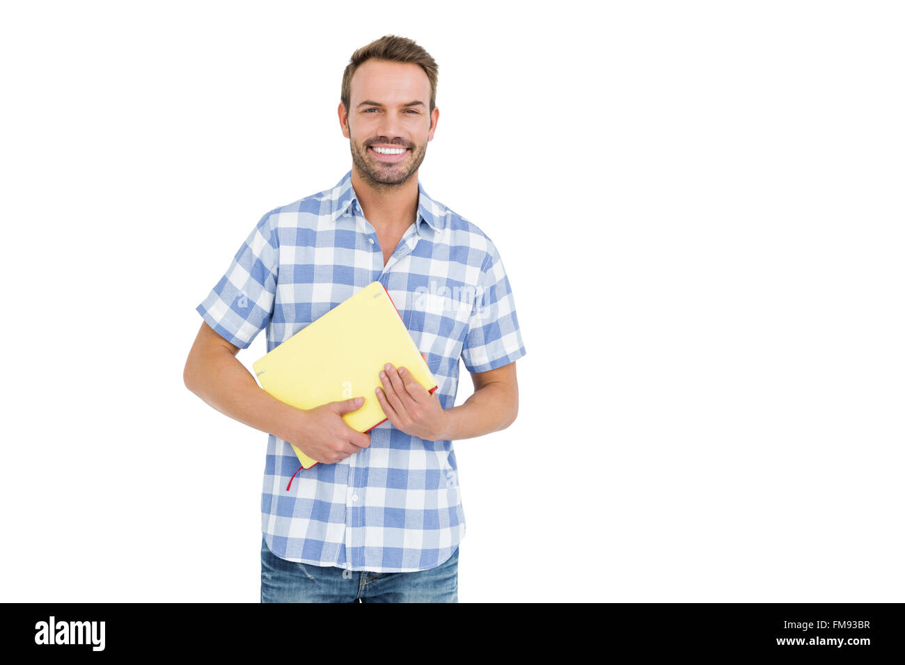 Happy young man holding folder Stock Photo - Alamy