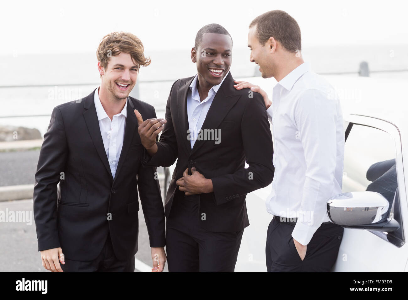 Well dressed people posing next to a limousine Stock Photo - Alamy