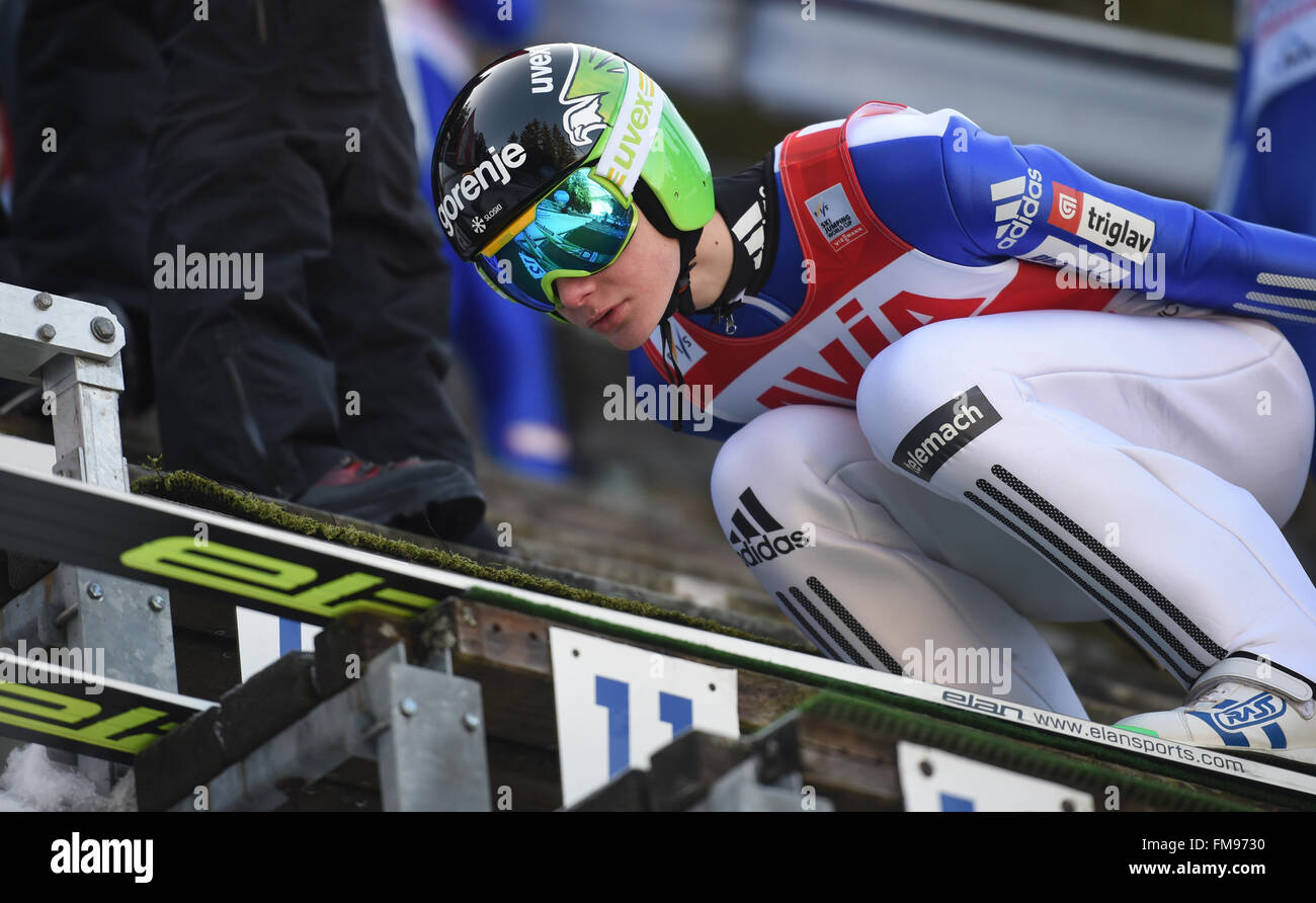Titisee-Neustadt, Germany. 11th Mar, 2016. Domen Prevc from Slovenia ...