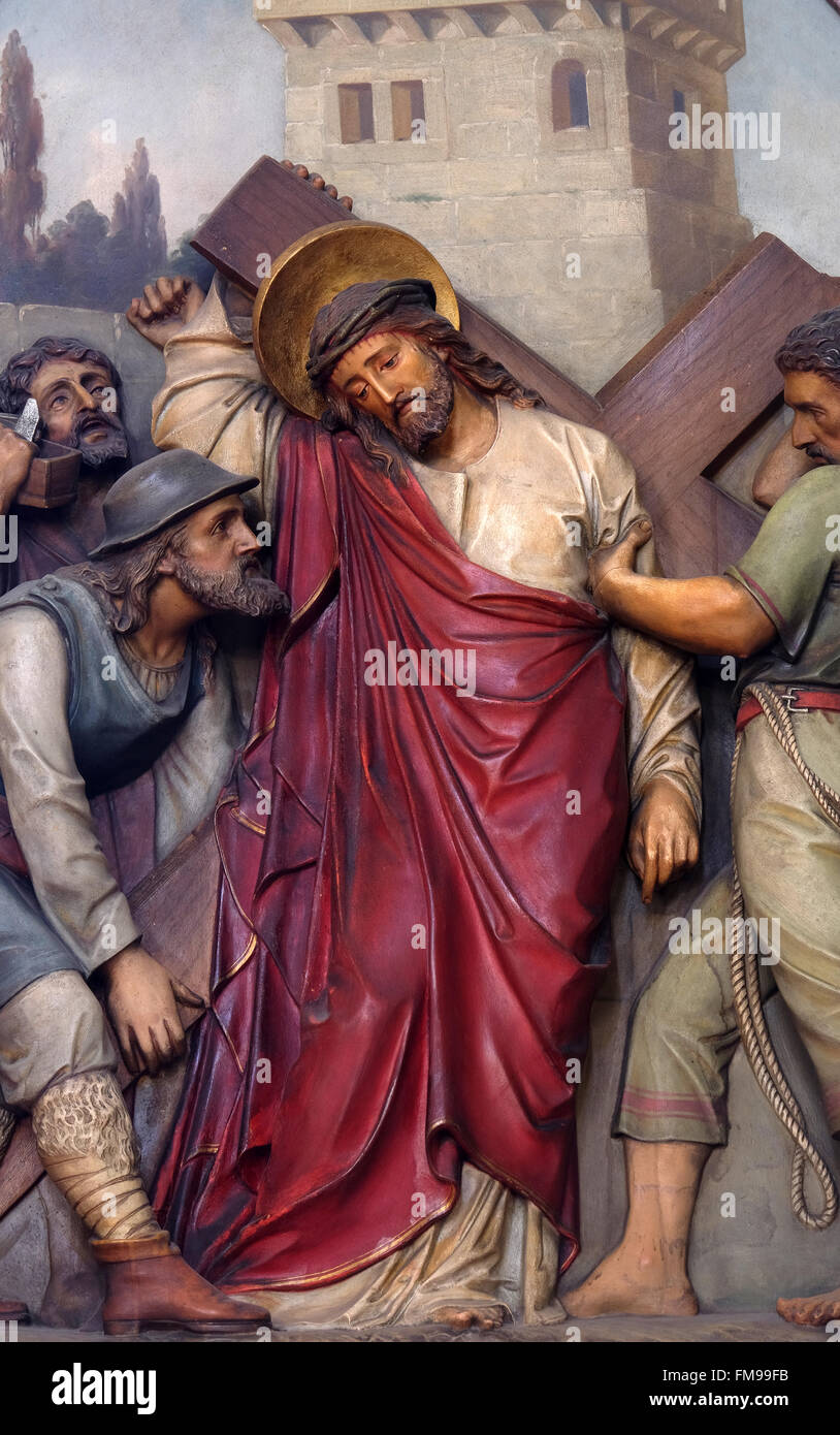 5th Stations of the Cross, Simon of Cyrene carries the cross, Basilica of the Sacred Heart of ...
