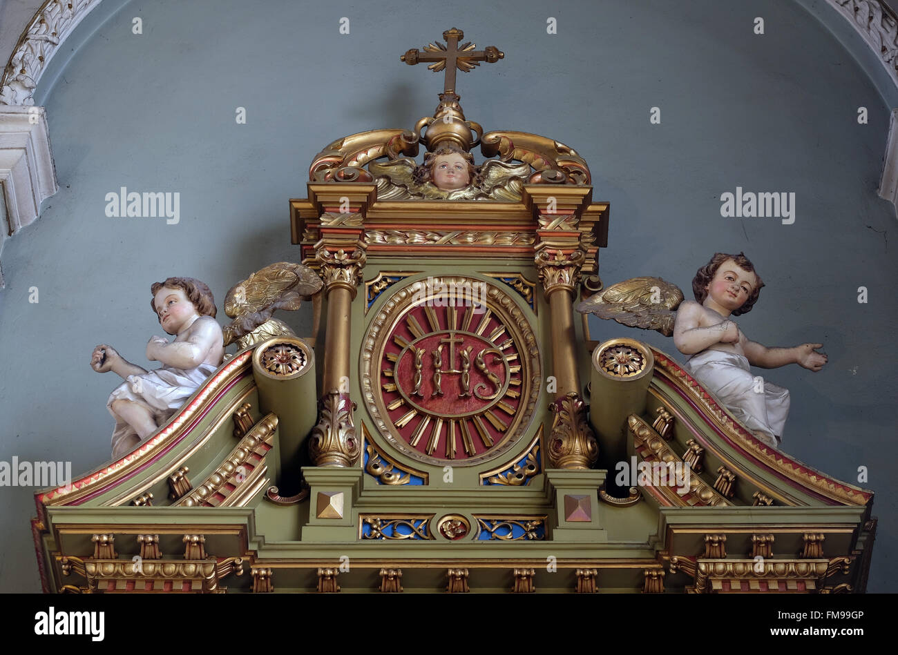 IHS sign on the altar in the Basilica of the Sacred Heart of Jesus in ...