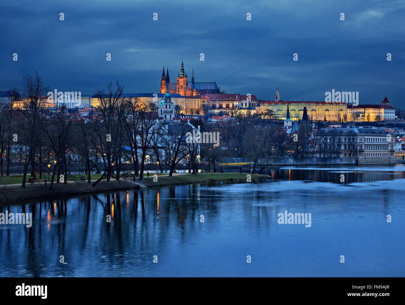 Early night view of Prague castle, Prague, Czech Republic Stock Photo ...