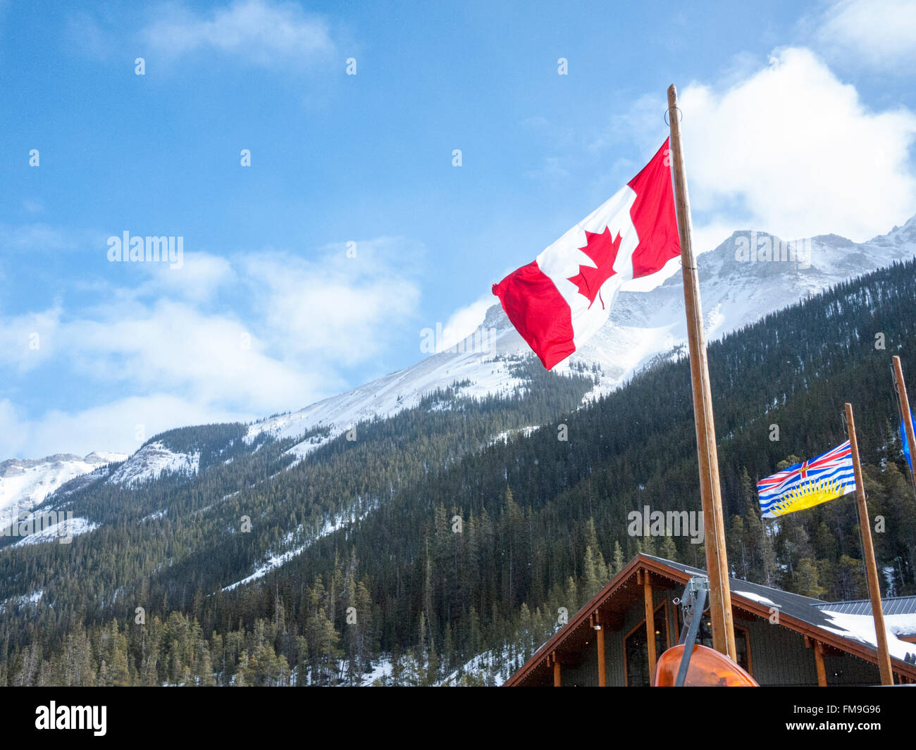 Rocky mountains banff national park canada flag hi-res stock ...