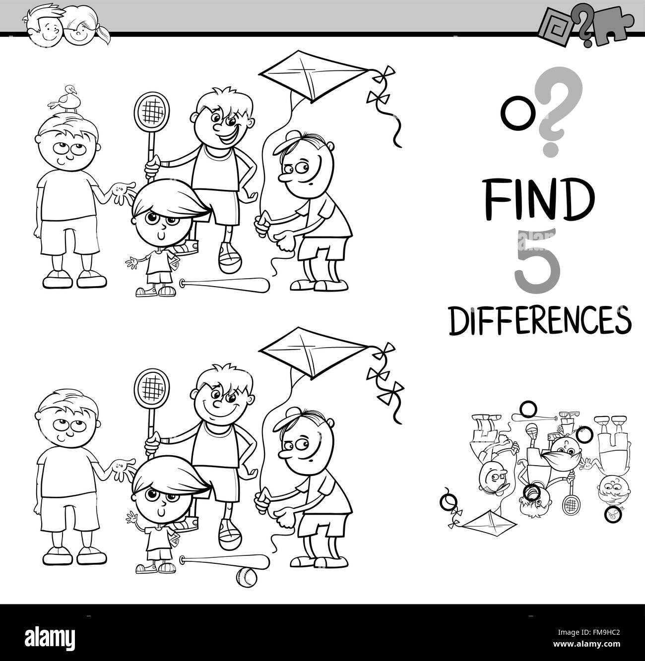Black and White Cartoon Illustration of Finding Differences Educational ...
