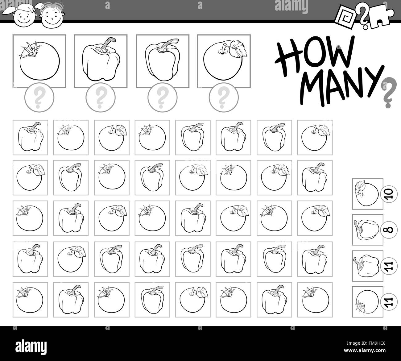 Black and White Cartoon Illustration of Education Counting Task for ...