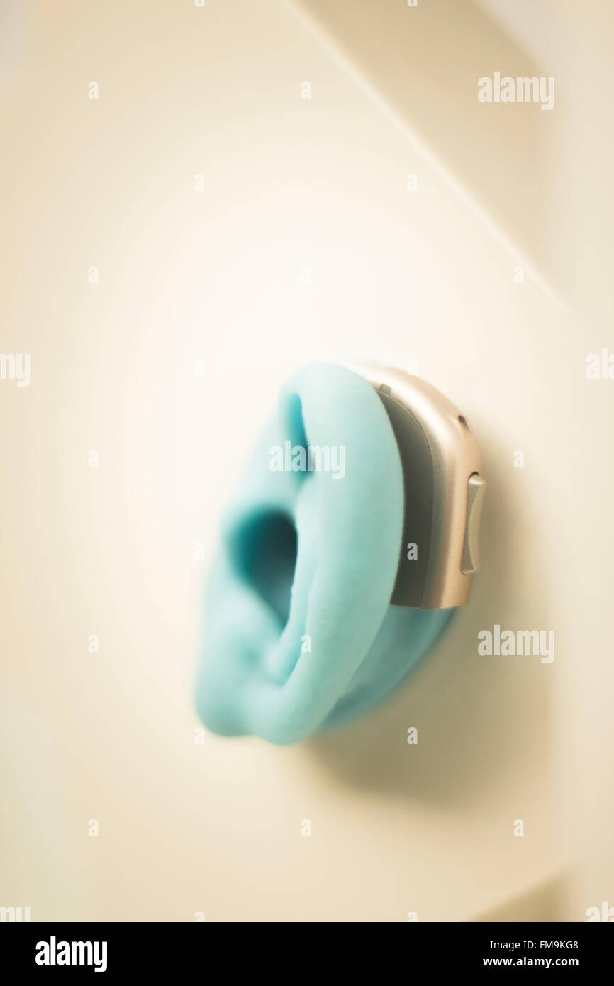 Hearing aid on prosthetic ear in store shop window display Stock Photo ...