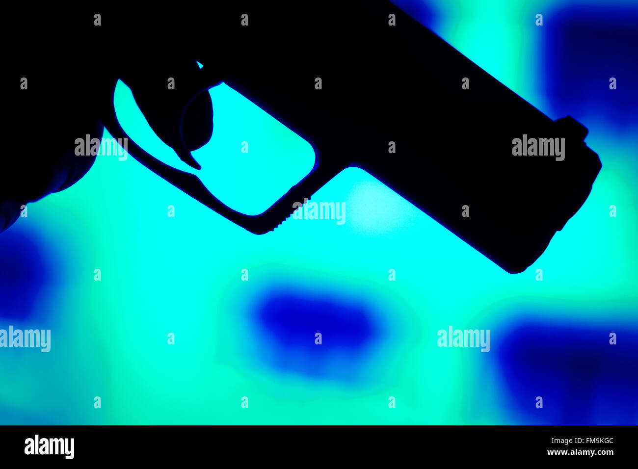 Automatic 9mm pistol handgun weapon in blue photo Stock Photo - Alamy