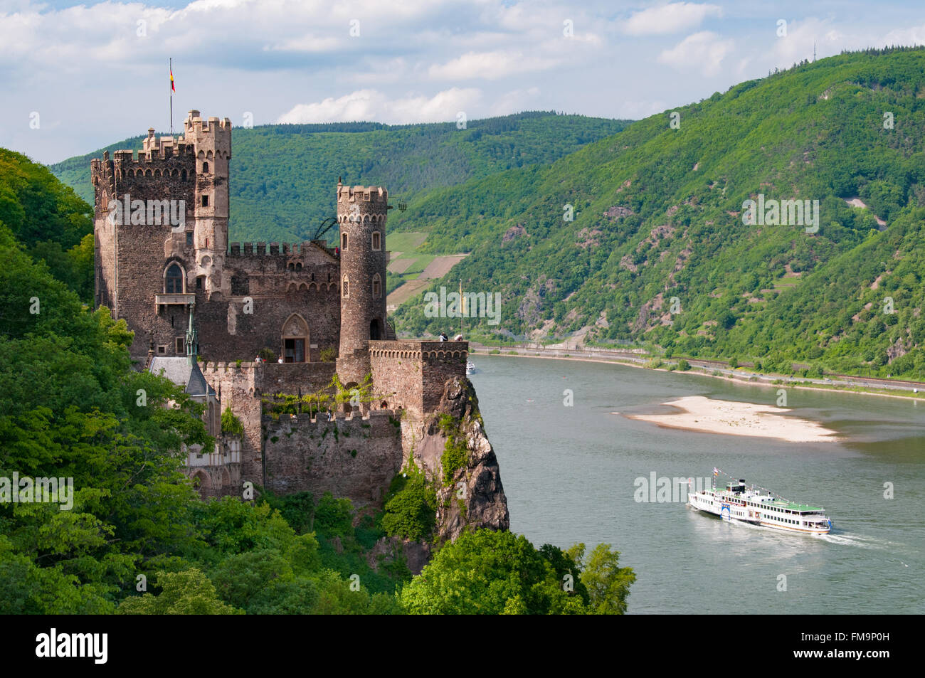Burg Rheinstein castle overlooking Rhine river, Germany Stock Photo - Alamy