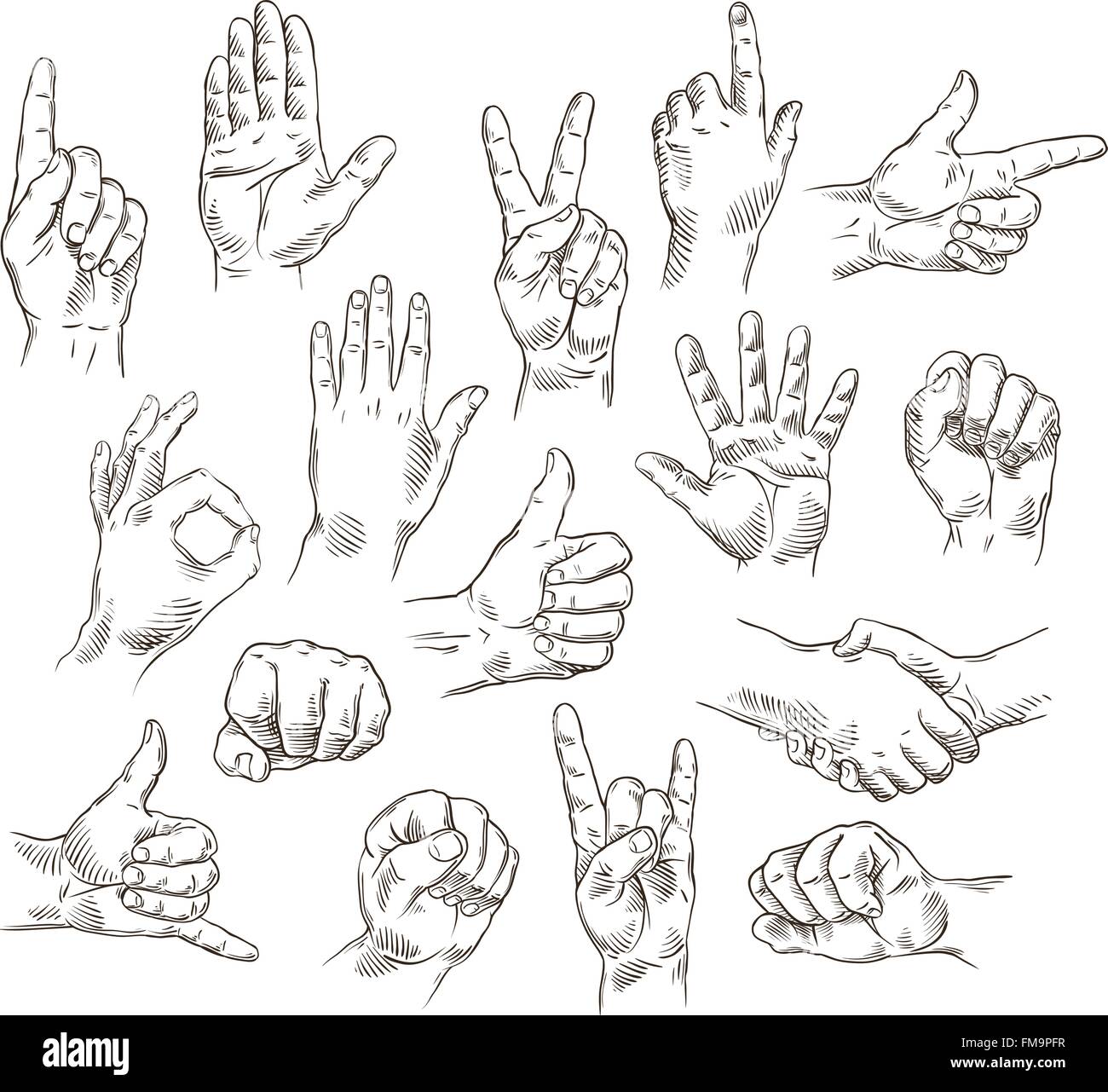 Vector set of hands and gestures - outline illustration Stock Vector Image & Art - Alamy