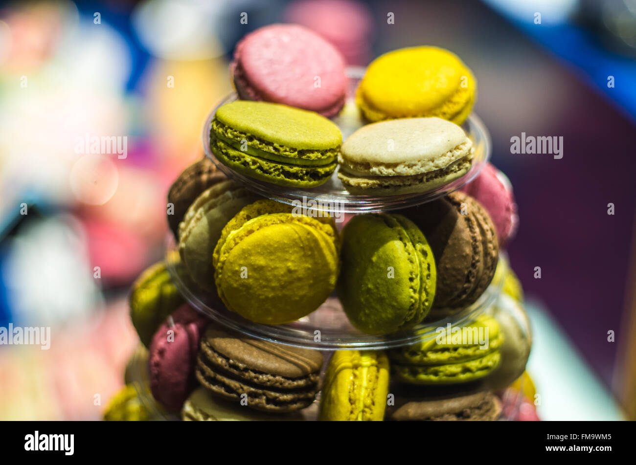 Pyramid of macarons biscuits Stock Photo - Alamy