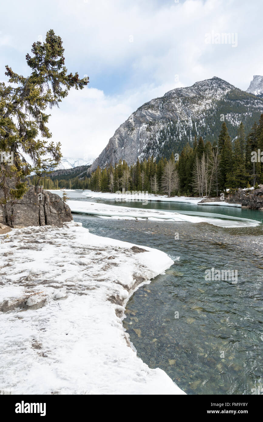 A landscape view of the Bow River at surprise corner at Banff in the ...