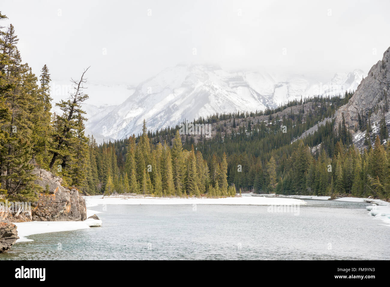 A landscape view of the Bow River at surprise corner at Banff in the ...