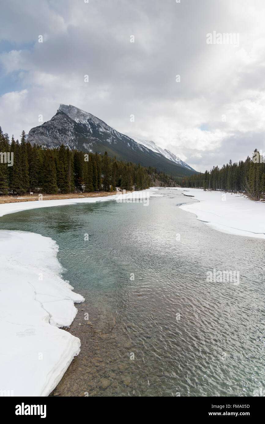 A landscape view of the Bow River at surprise corner at Banff in the ...