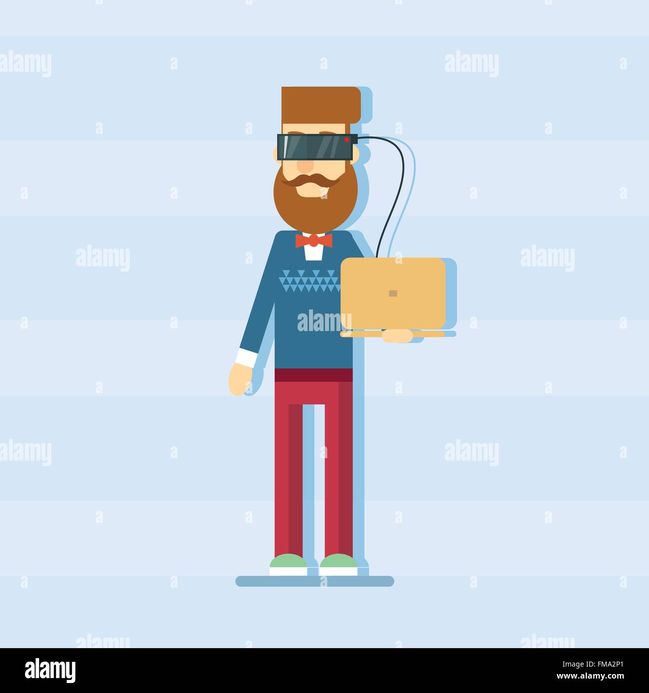 Casual Man Hold Laptop Computer Wear Digital Glasses Stock Vector Image ...