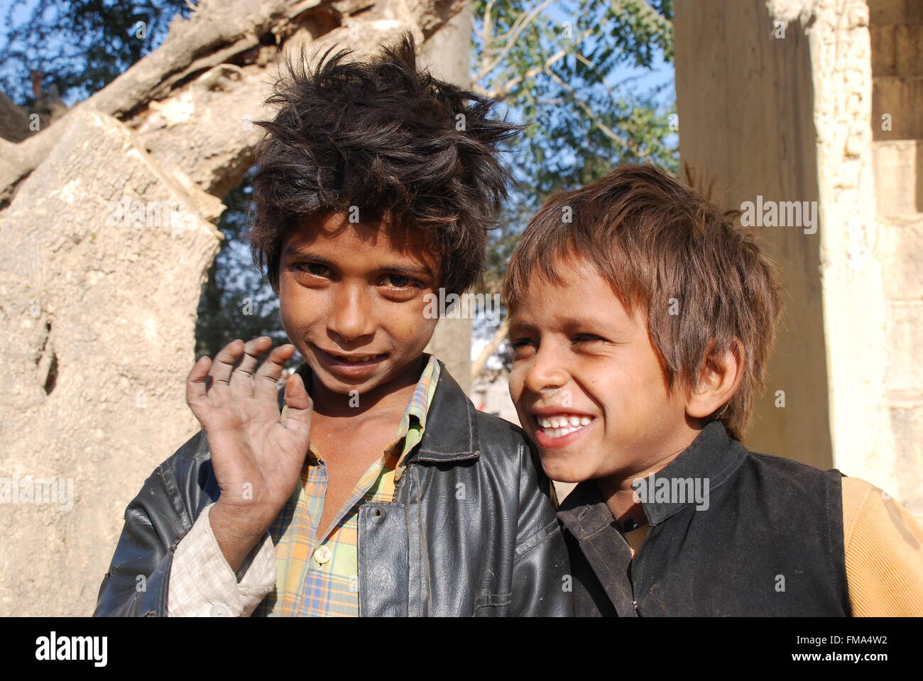 Two smiling boys, portrait India Stock Photo - Alamy