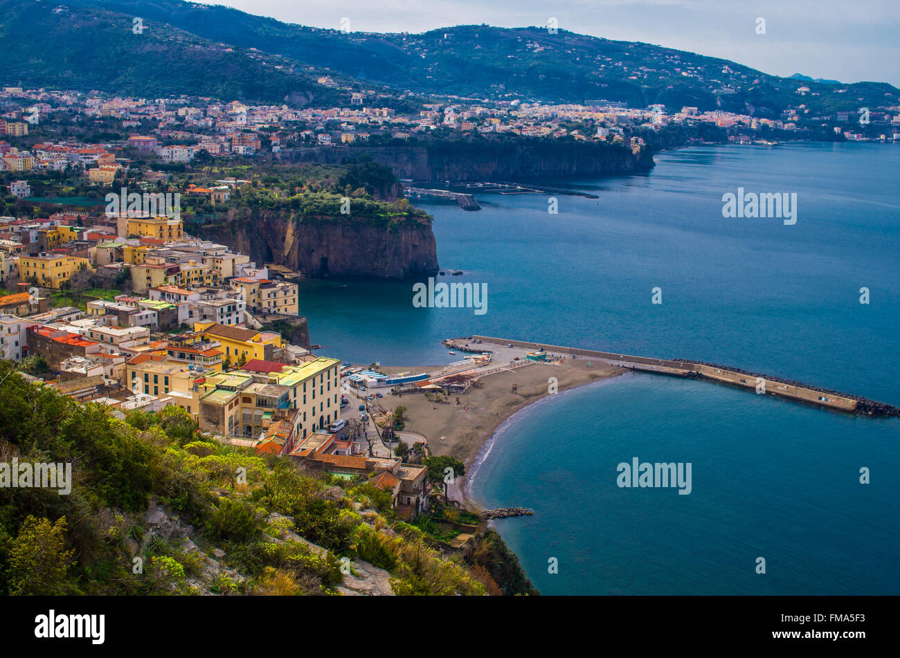 Sorrento cityscape panorama with sea and mountain coast Stock Photo - Alamy