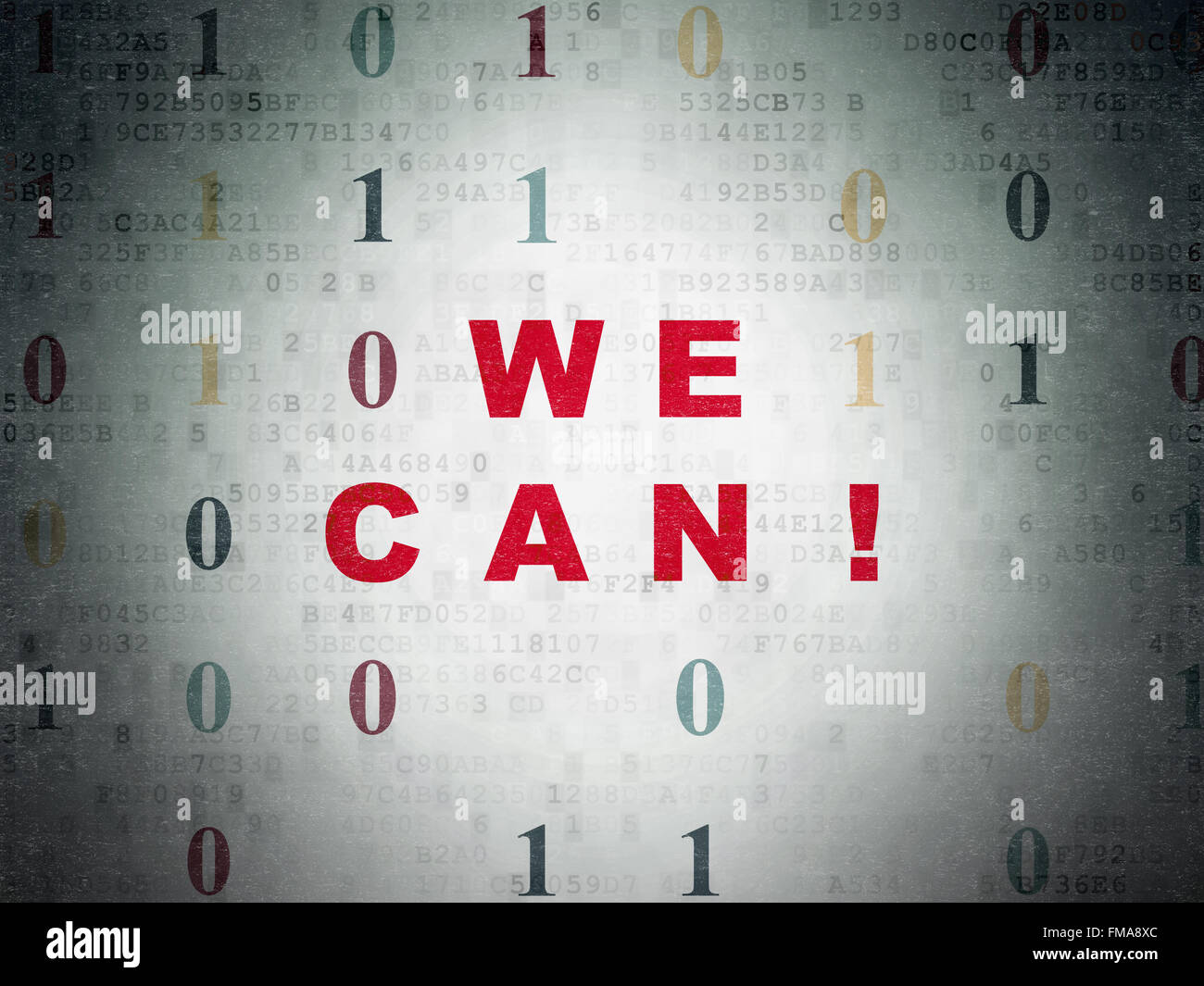 Finance concept: Painted red text We Can! on Digital Paper background with Binary Code Stock ...
